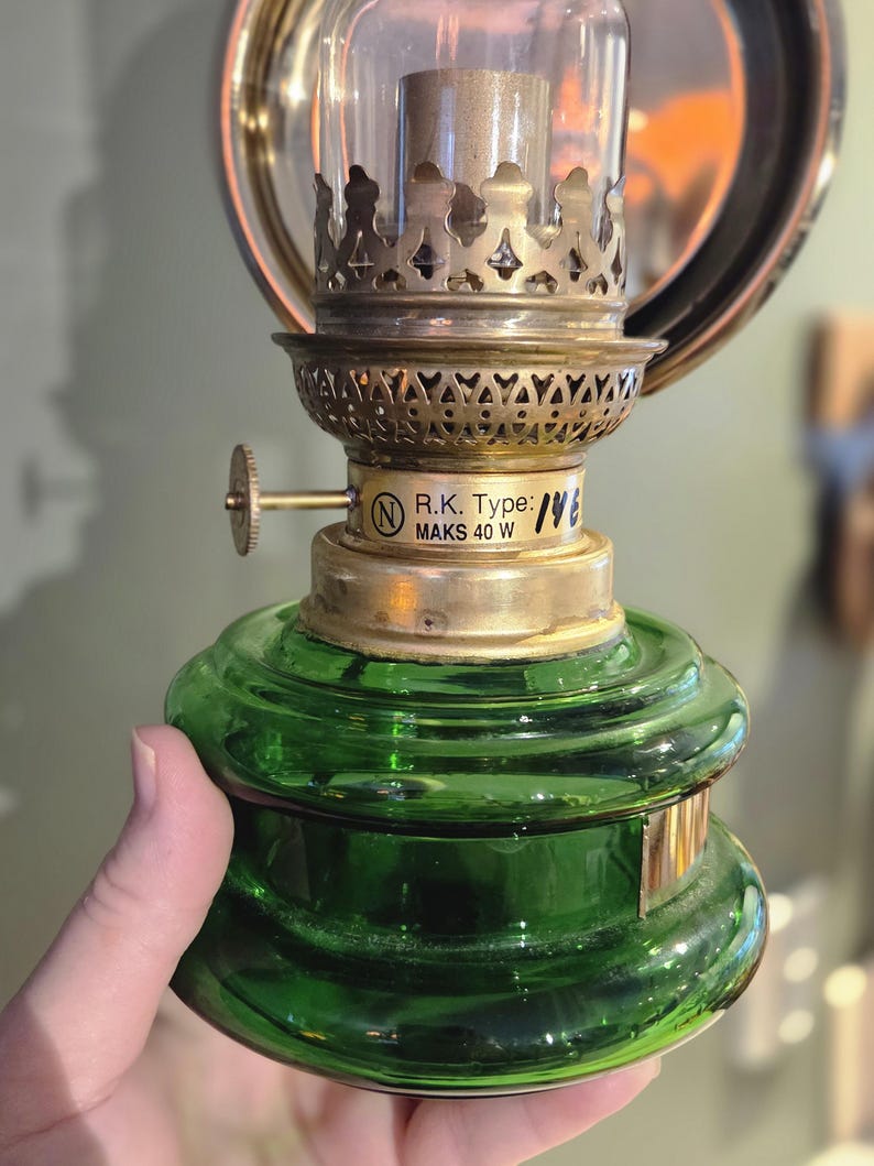 Vintage Kosmos Oil Lamp | Converted Electric Wall Lamp | Green Glass ...