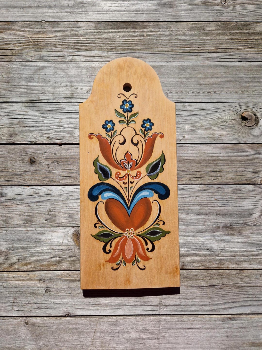 Norwegian Rosemaling Wall Art | Hand Painted Wooden Plaque | Folk Art ...