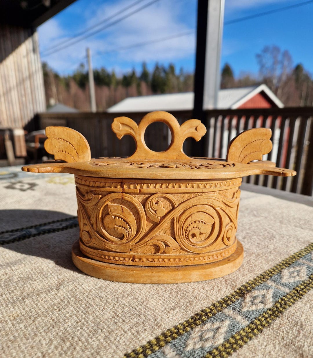 Vintage Norwegian Tine Box | Hand Carved Wood | Folk Art Keepsake ...