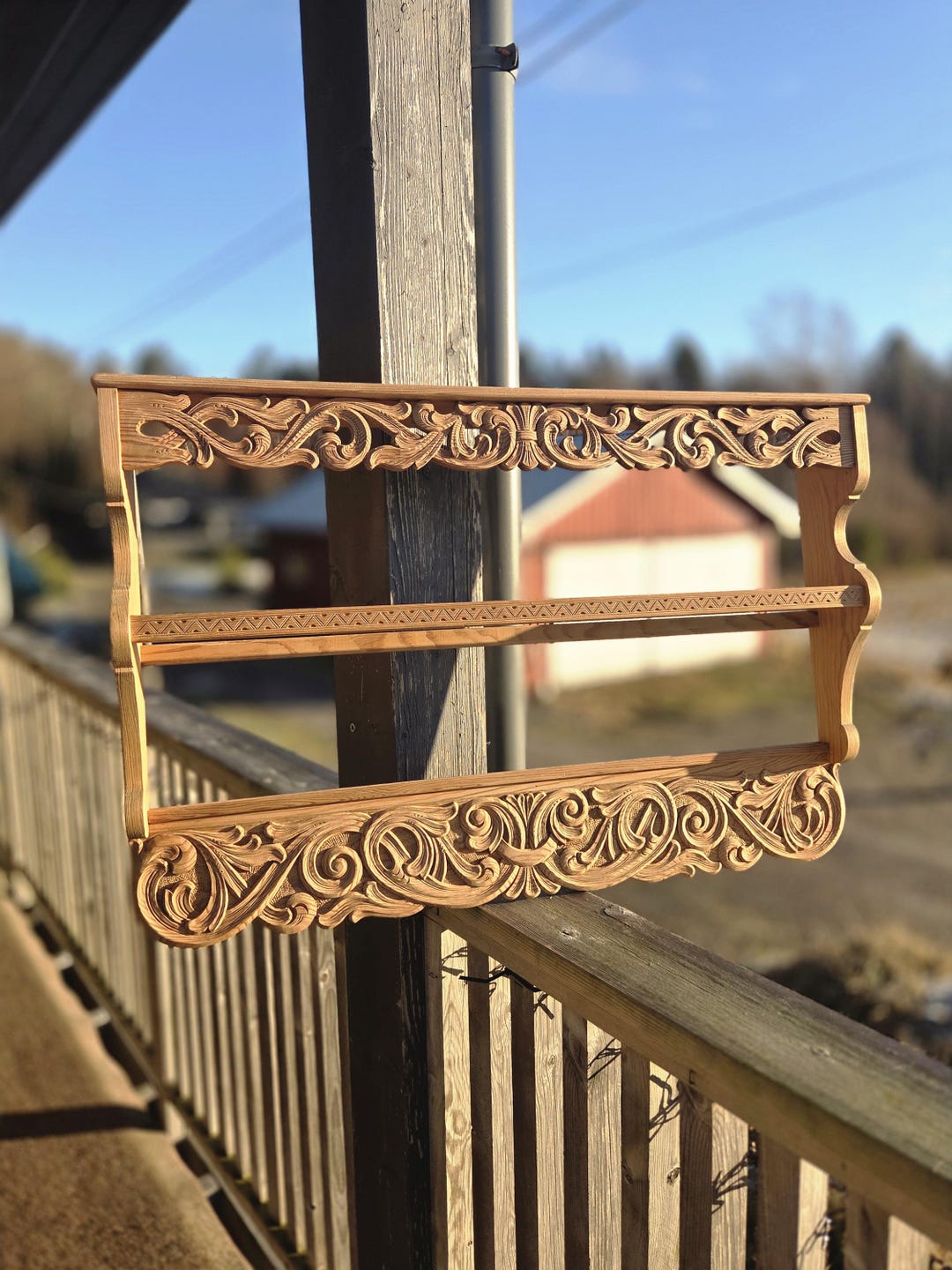 Vintage Norwegian Hand Carved Plate Rack | Folk Art Wooden Wall Shelf ...