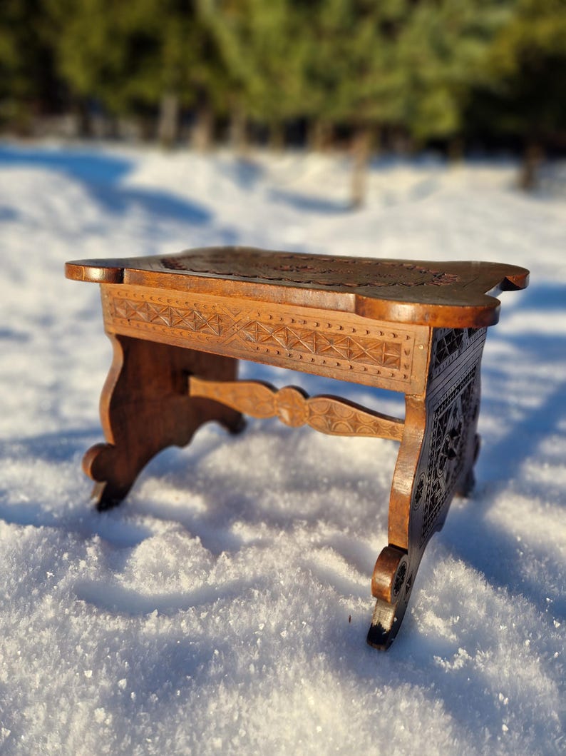 Antique Norwegian Stool Hand Carved Stool Chip Carved Stool Karveskurd ...