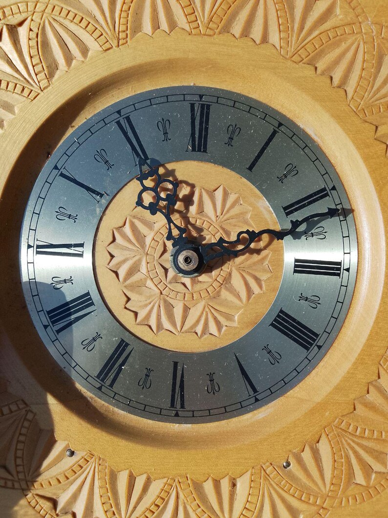 Vintage Norwegian Table Clock | Hand Carved Karveskurd Chip Carving ...