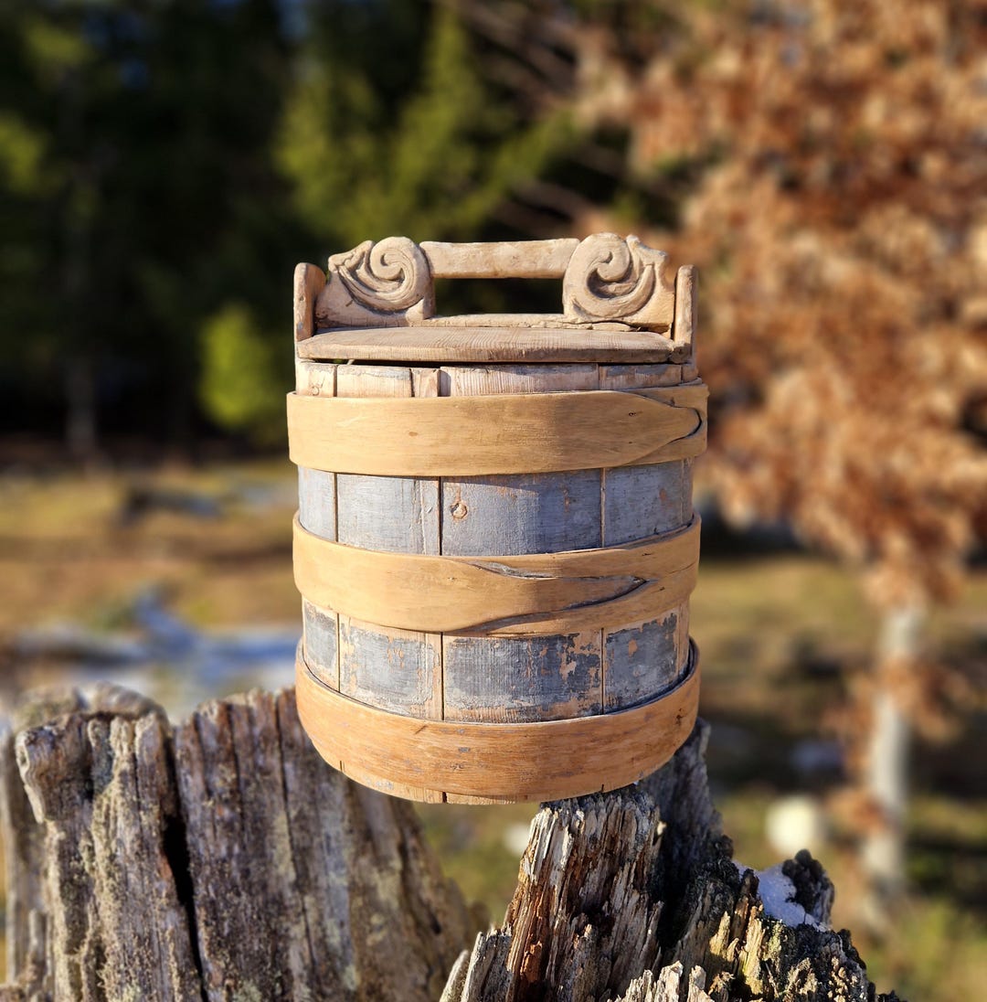 Antique Norwegian Tine Box | Antique Bentwood Box | Rare Carved Handle ...