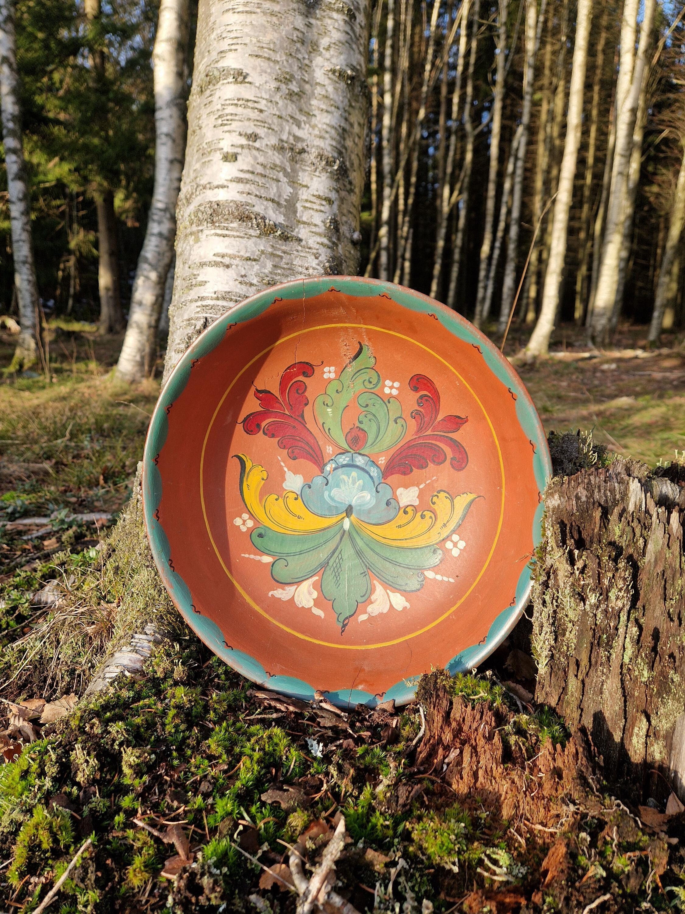 Antique Norwegian Rosemaling Bowl | Hand Painted Wooden Folk Art Decor ...