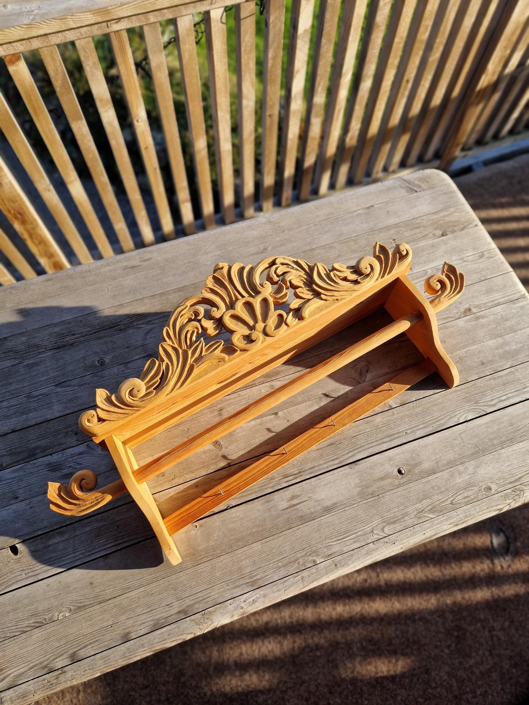 Vintage Norwegian Hand Carved Towel Rack | Rustic Wall Decor With Folk ...