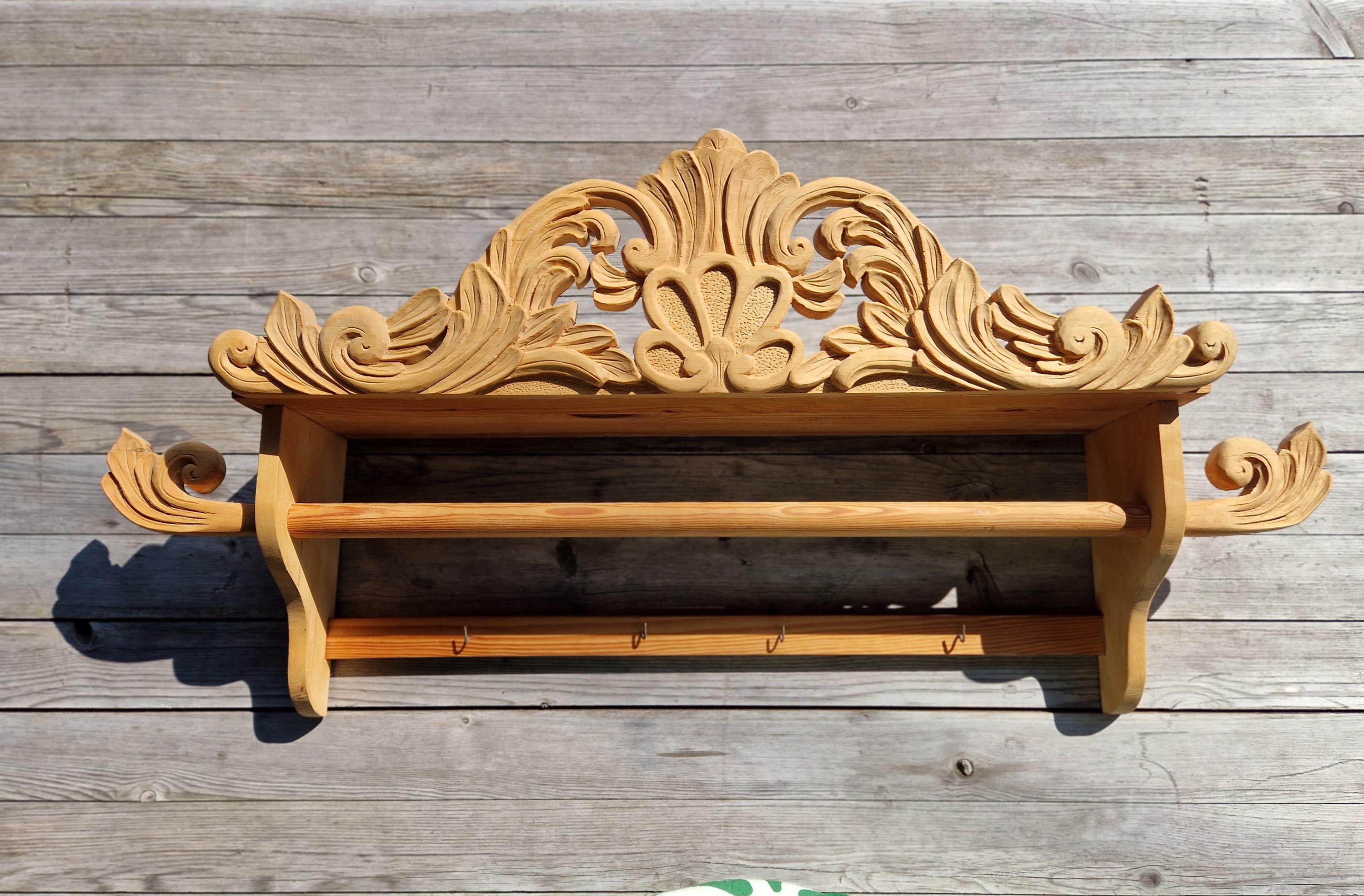 Vintage Towel Rack Hand Carved Towel Holder Norwegian Primitive ...