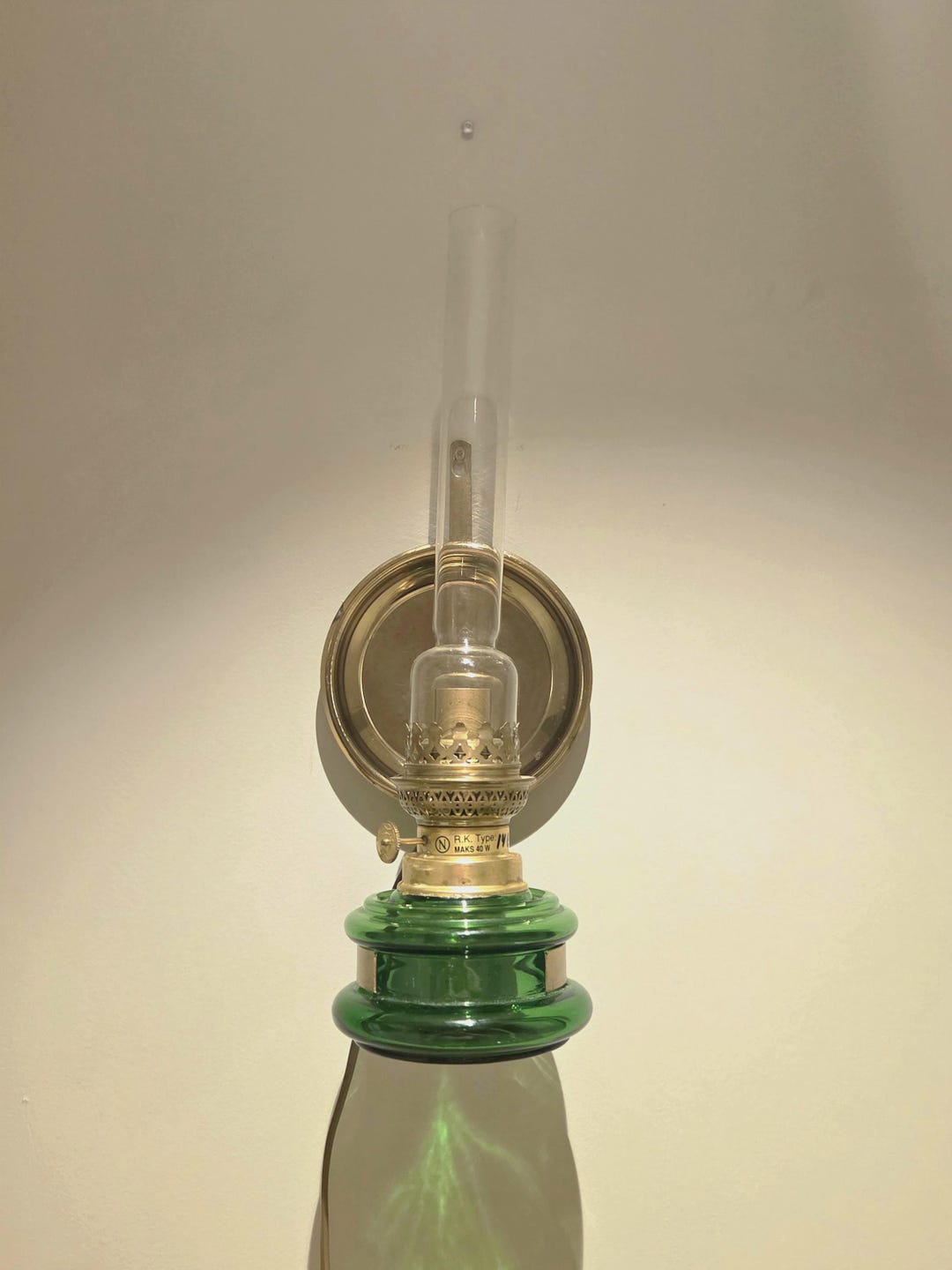 Vintage Kosmos Oil Lamp | Converted Electric Wall Lamp | Green Glass ...