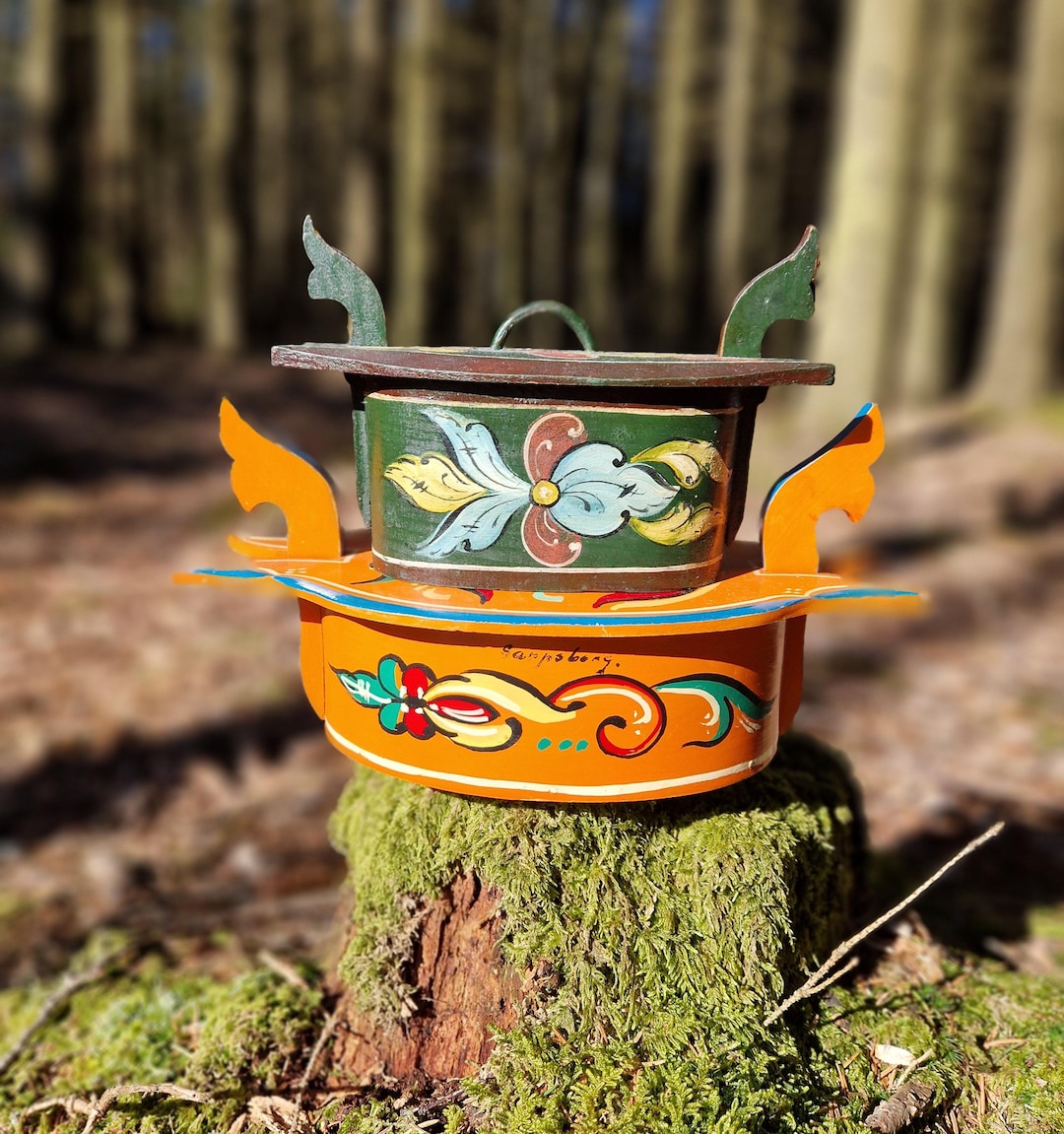 Vintage Norwegian Tine Box Set – Hand Painted Rosemaling Folk Art ...