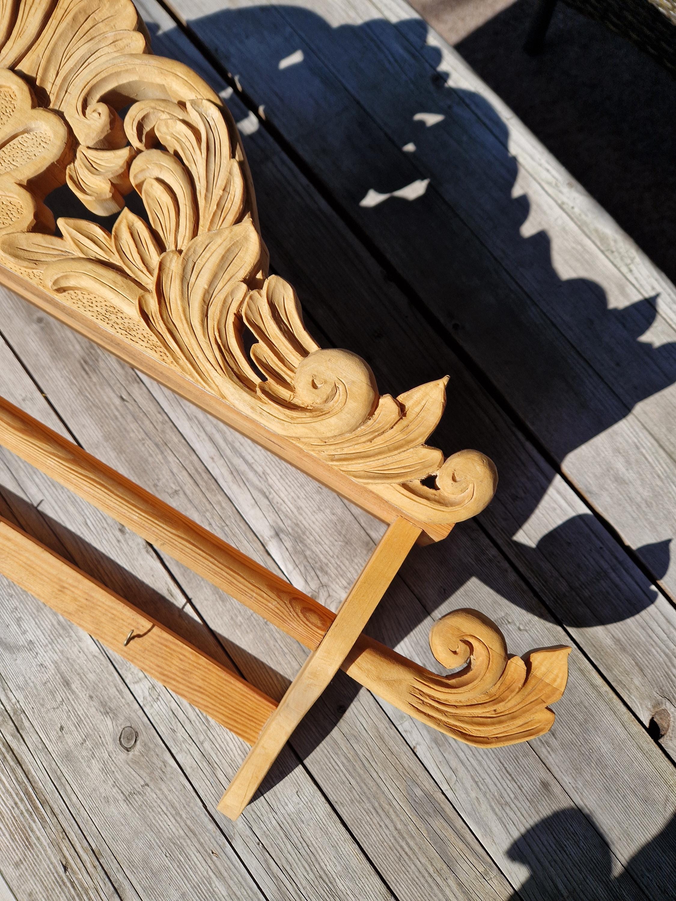 Vintage Towel Rack Hand Carved Towel Holder Norwegian Primitive ...