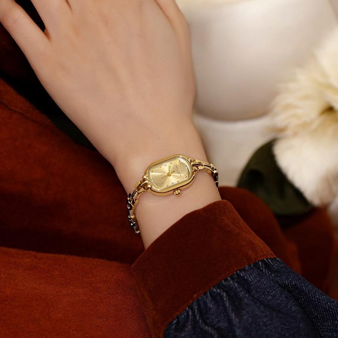 Women Quartz Watch, Square Rectangle Dial Female Watch, Elegant Small ...