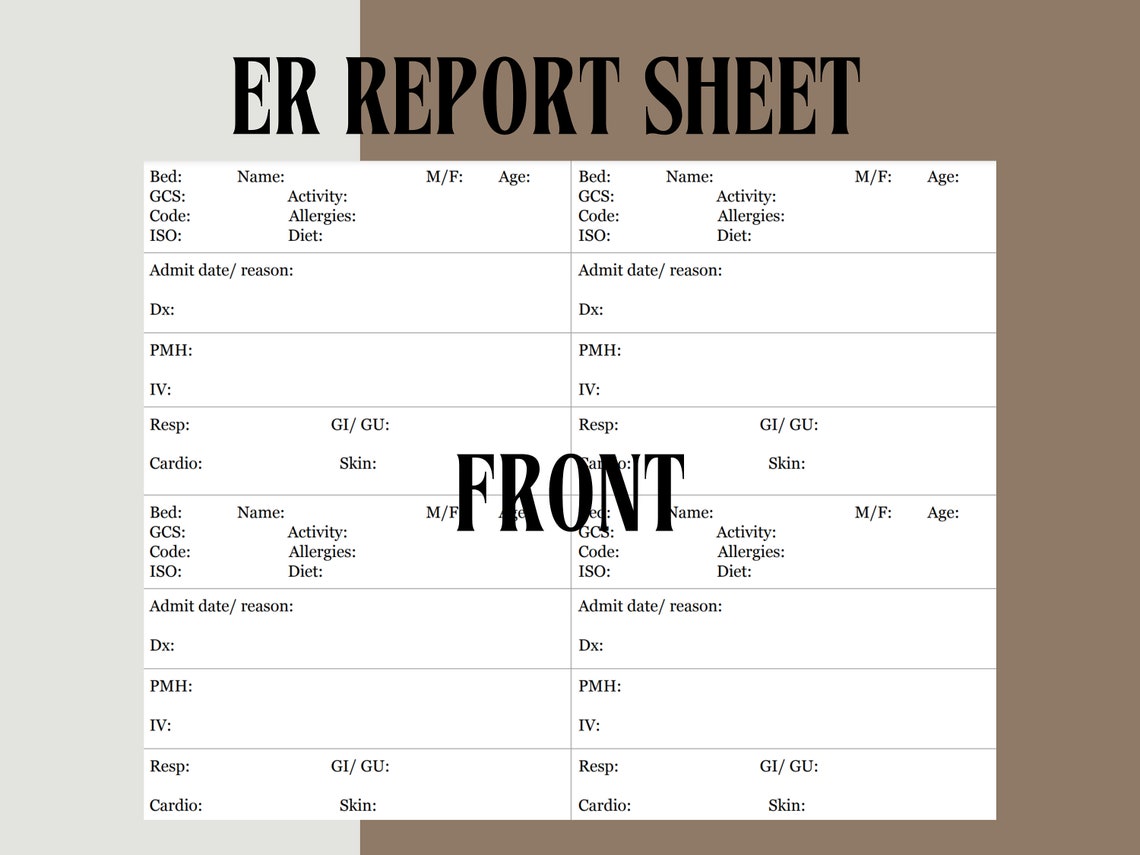 Nursing ER Report Sheet - Etsy
