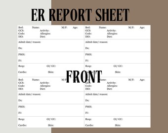 Simple ER Nurse Report Sheet, Nurse Handoff Report, Emergency Nursing ...