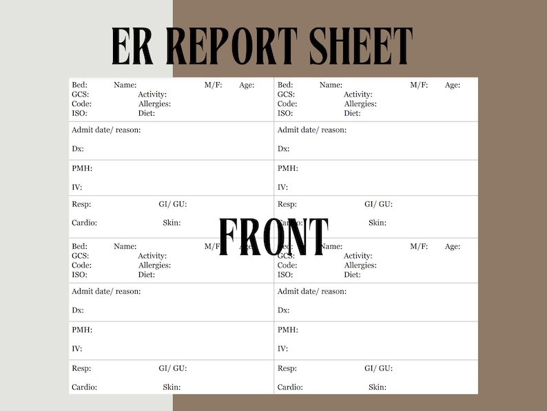 Nursing ER Report Sheet - Etsy