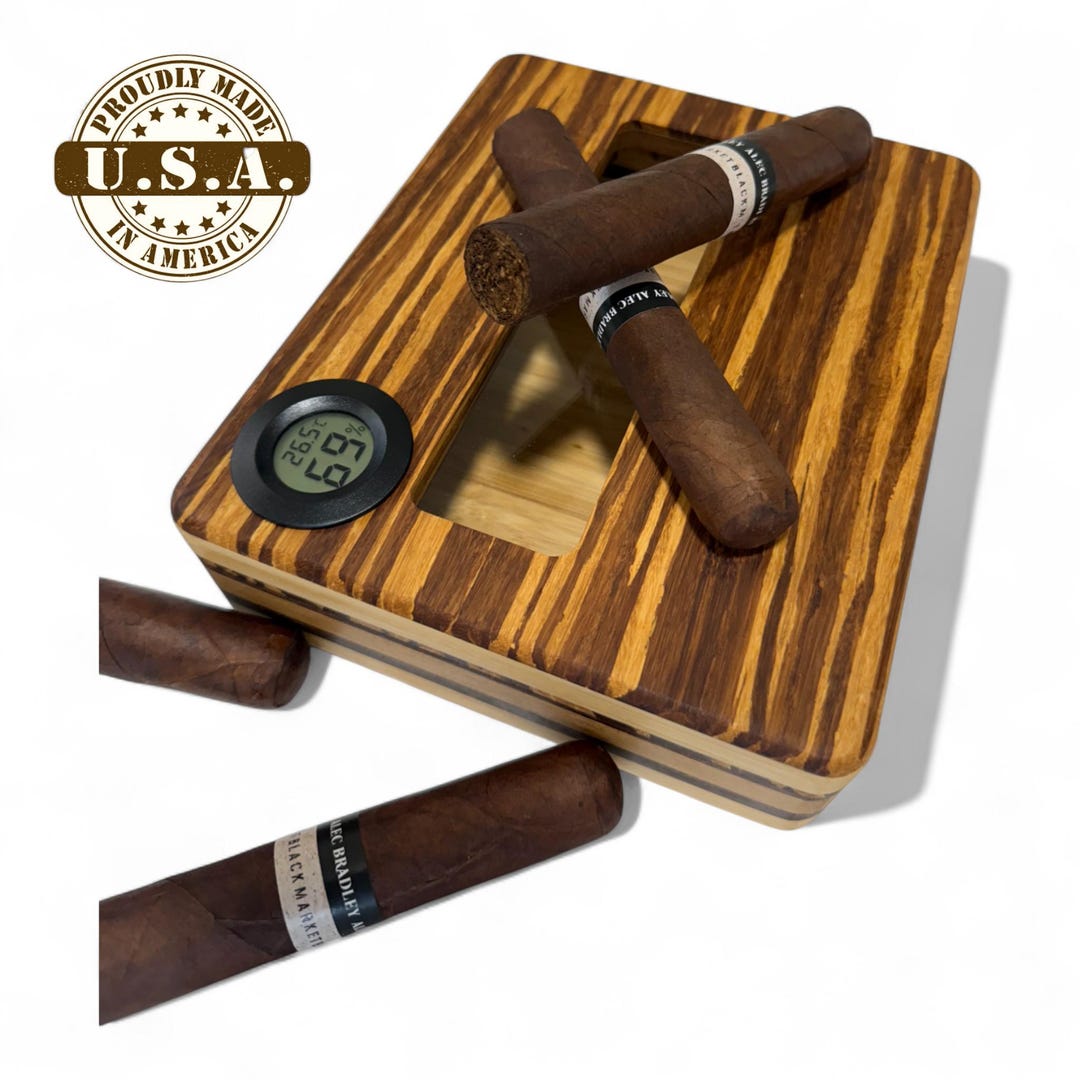 Bamboo Cigar Humidor Box – Airtight Humidifier for Cigars – Natural ...