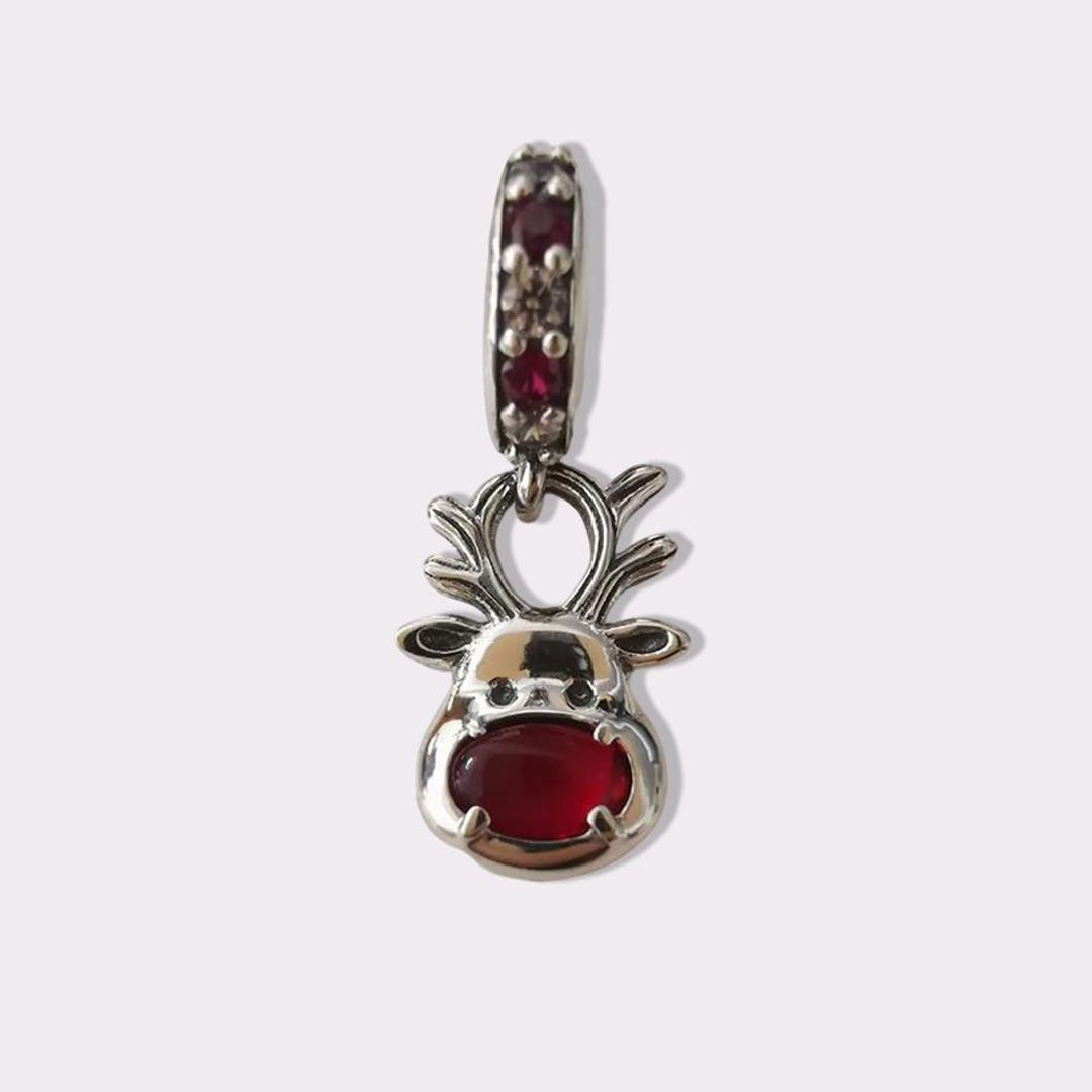 For Pandora Murano Red Nose Reindeer Dangle Charm ALE S925 Sterling ...