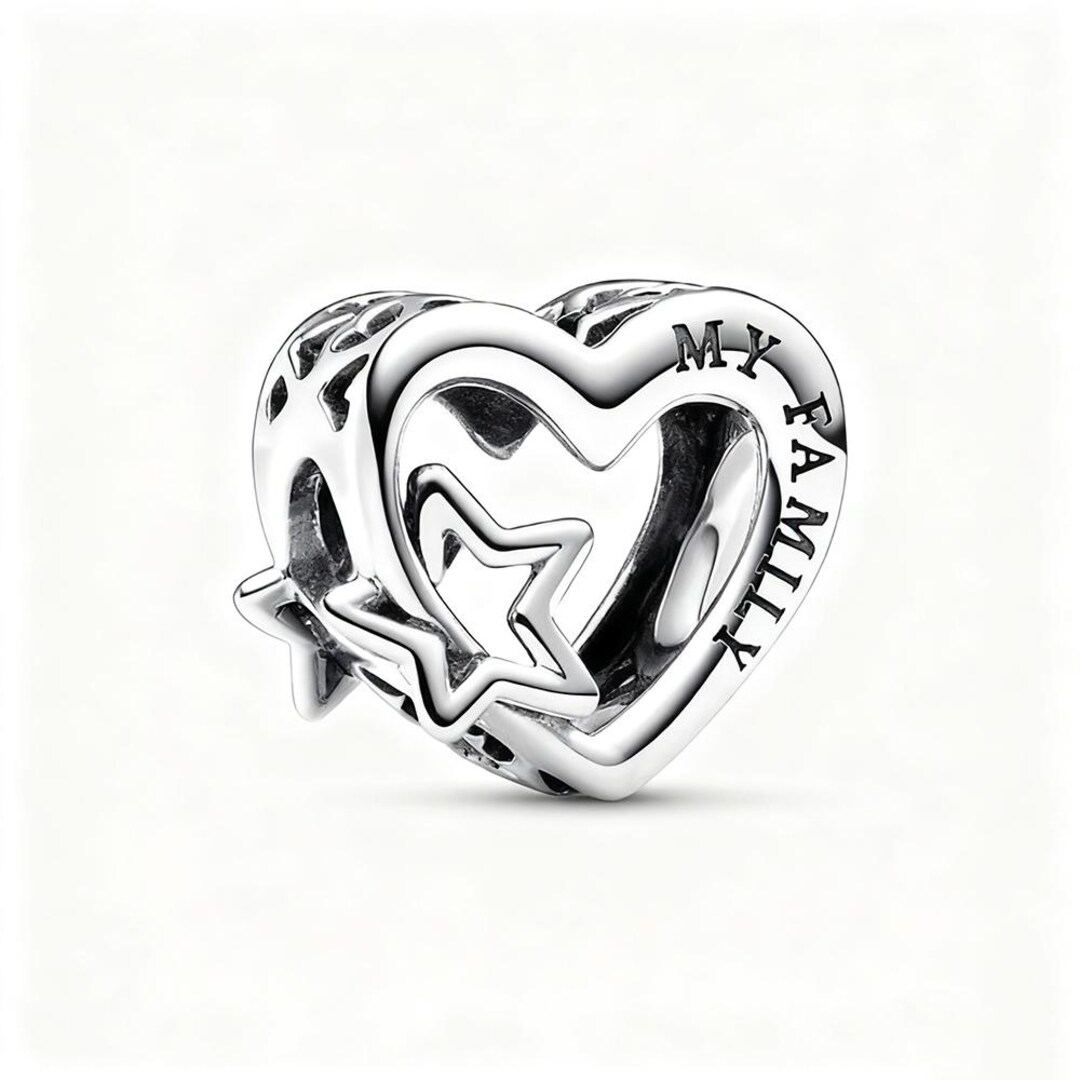 For Pandora Openwork Family Heart & Star Charm ALE S925 Sterling Silver ...