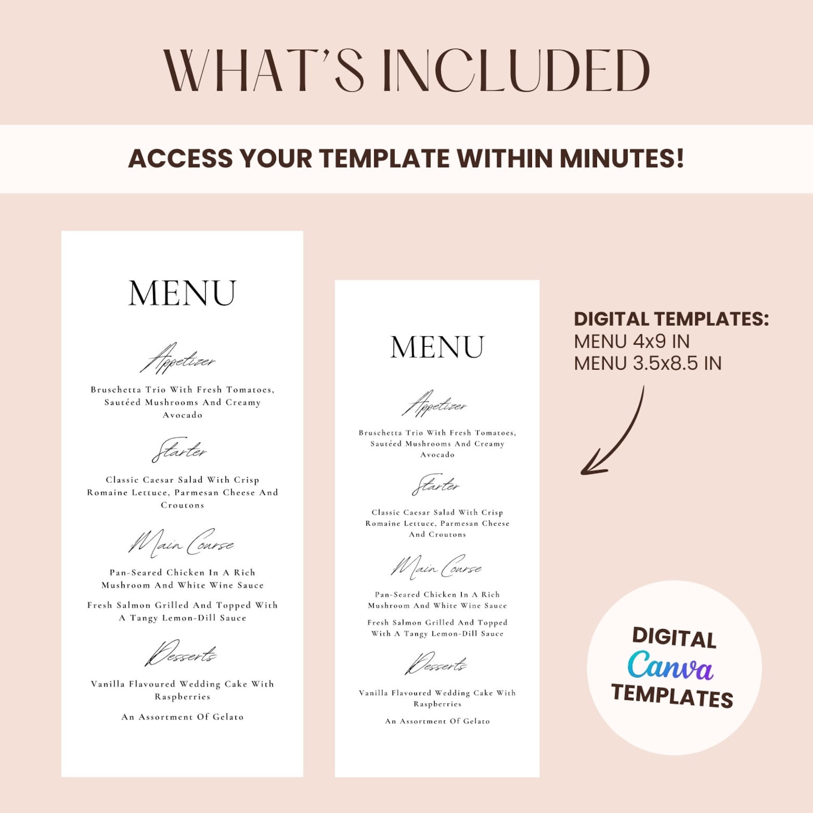 Minimalist Wedding Menu Card Template, Modern Wedding Menu, Printable ...