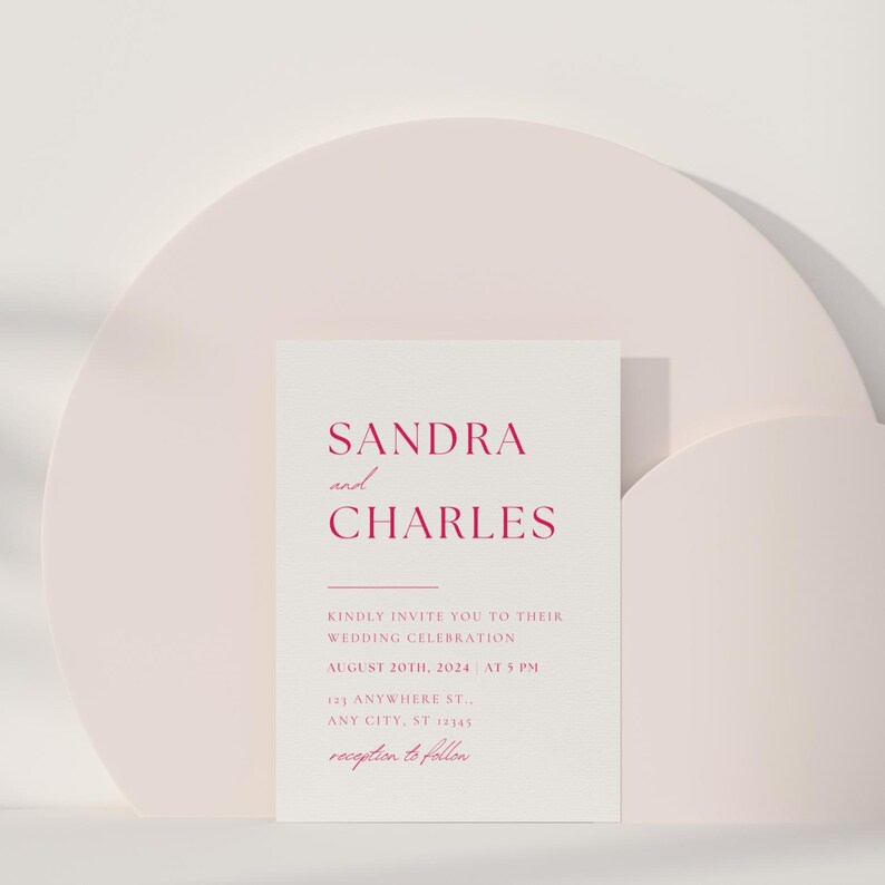 Pink Modern Wedding Invitation Suite Template, Hot Pink Invitation Set ...