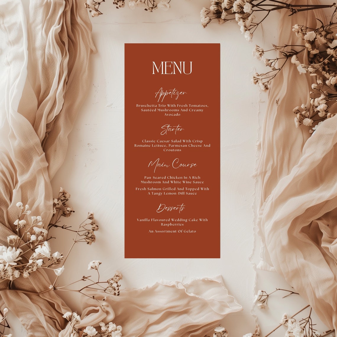 Terracotta Menu Template, Terracotta Wedding Template, Modern Wedding ...