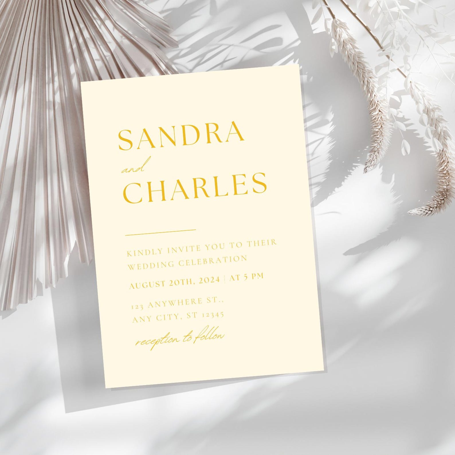 Light Yellow Background Wedding Invitation Set Template, Modern Invite ...