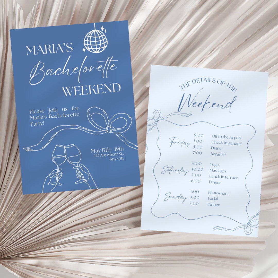Bachelorette Weekend Invitation Template, Printable Hen Party Program ...