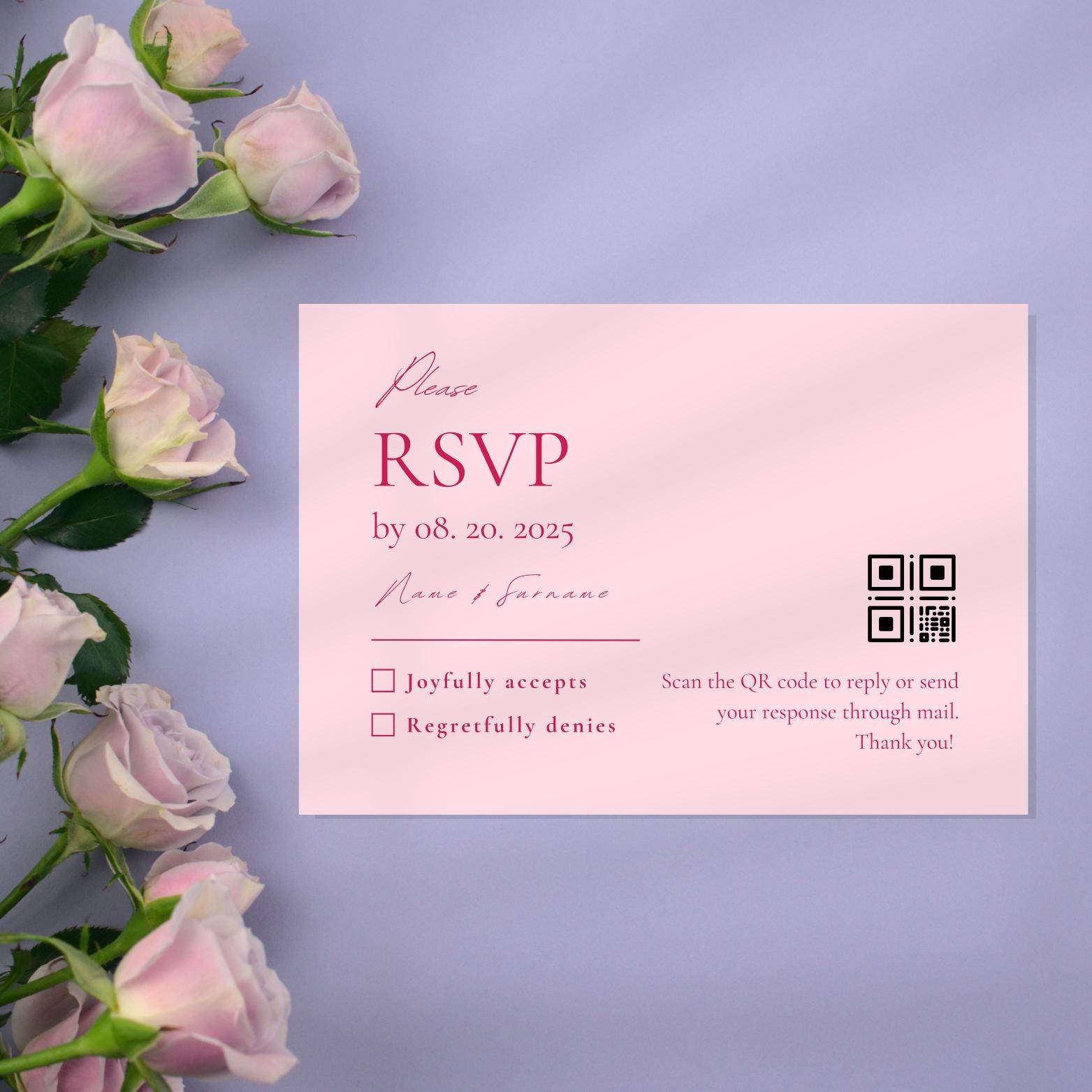 Light Pink Wedding RSVP Qr Code Card, Pink QR RSVP, Modern Wedding ...