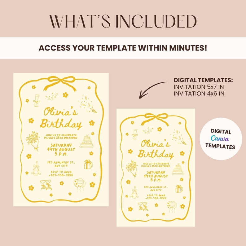 Yellow Birthday Invitation Template, Printable Birthday Party Program ...