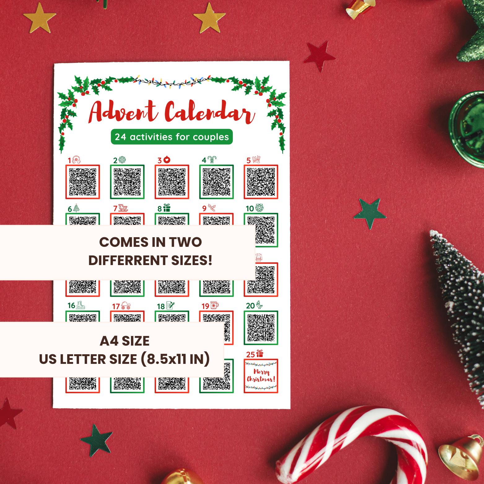 Printable Couples Advent Calendar QR Code Template, Christmas Countdown ...