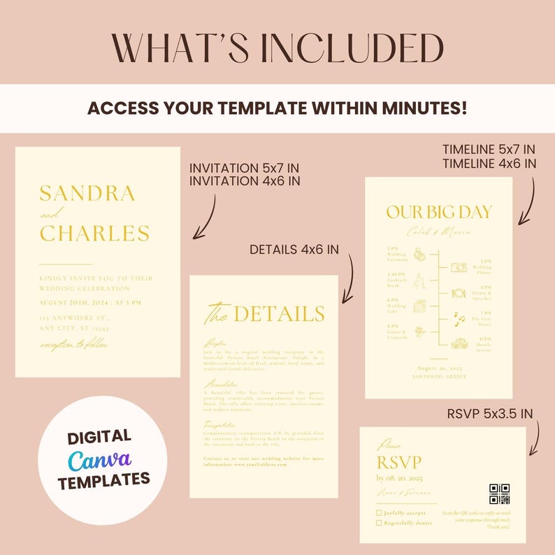 Light Yellow Background Wedding Invitation Set Template, Modern Invite ...