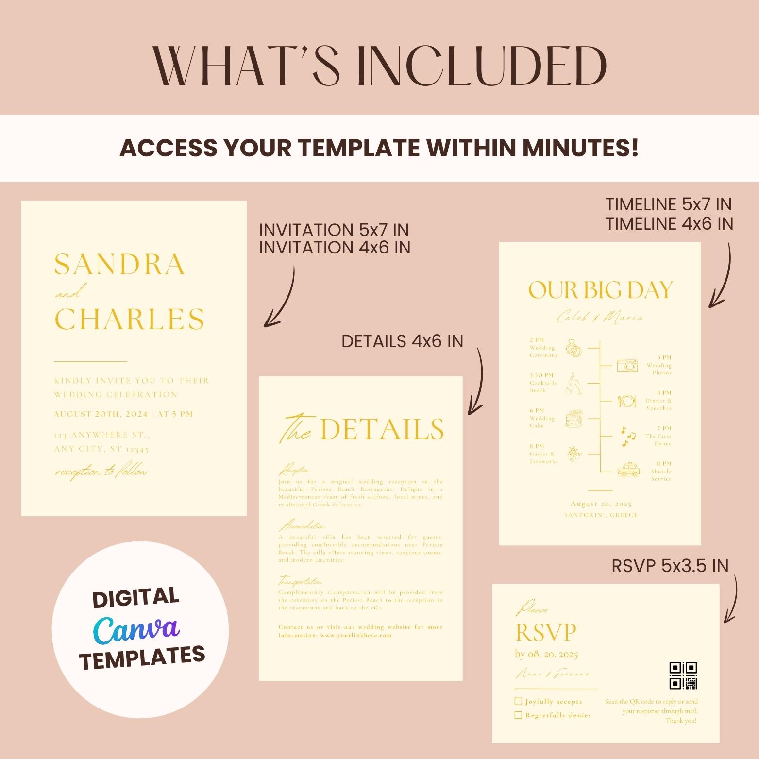 Light Yellow Background Wedding Invitation Set Template, Modern Invite ...