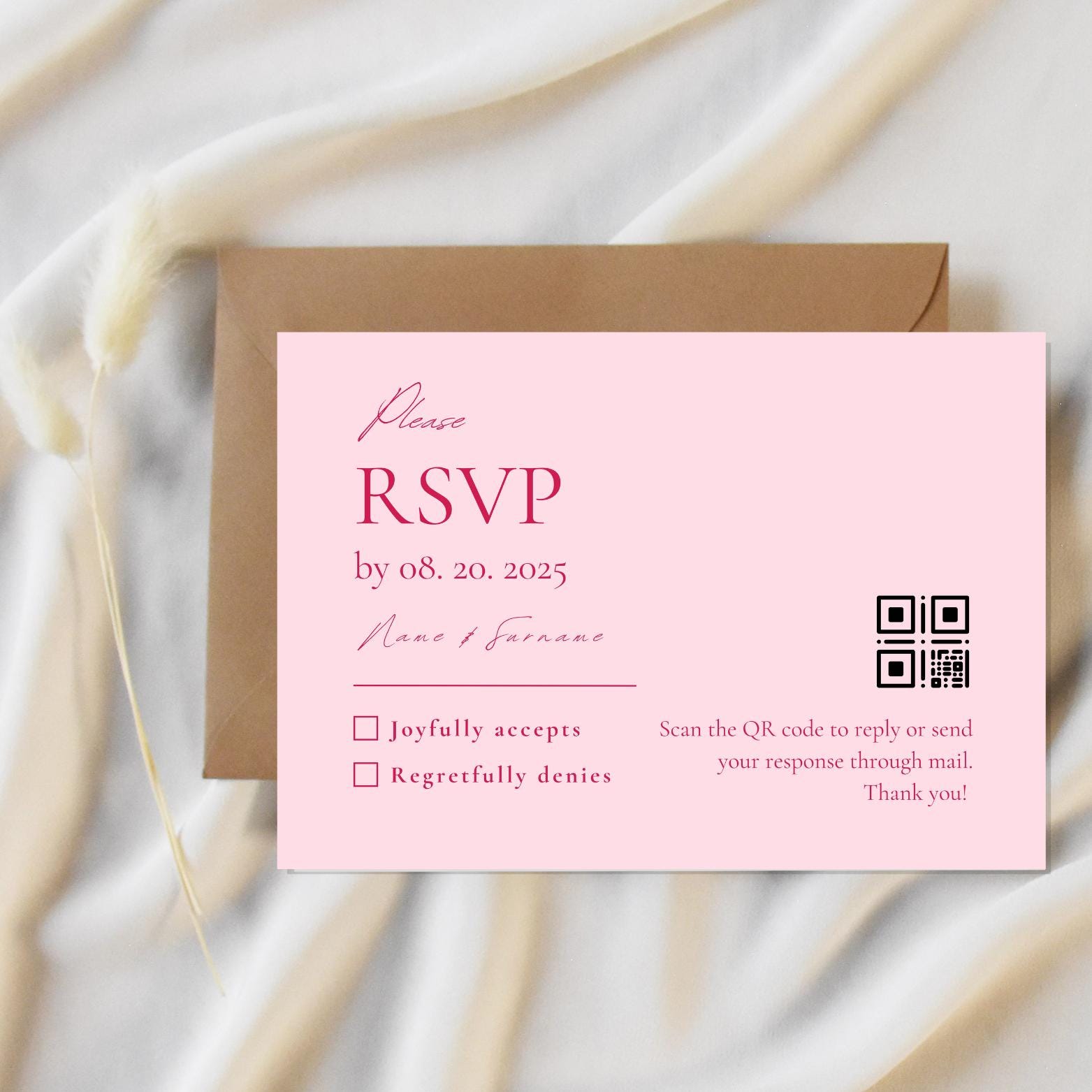 Light Pink Wedding RSVP Qr Code Card, Pink QR RSVP, Modern Wedding ...