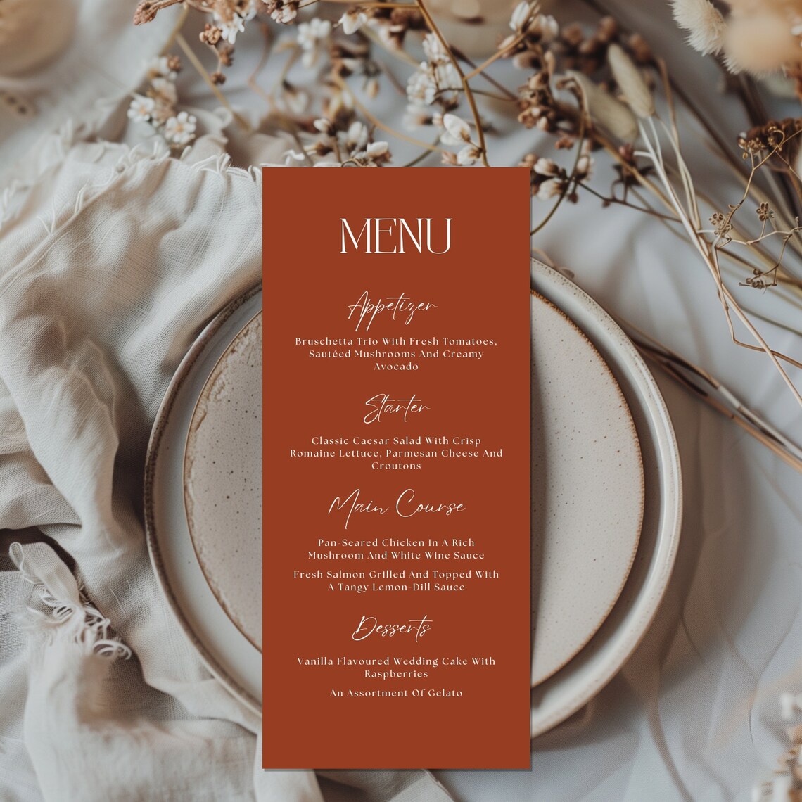 Terracotta Menu Template, Terracotta Wedding Template, Modern Wedding ...