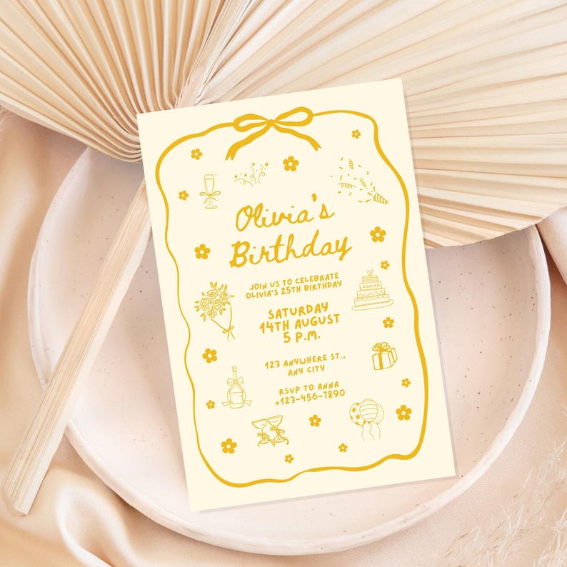 Yellow Birthday Invitation Template, Printable Birthday Party Program ...