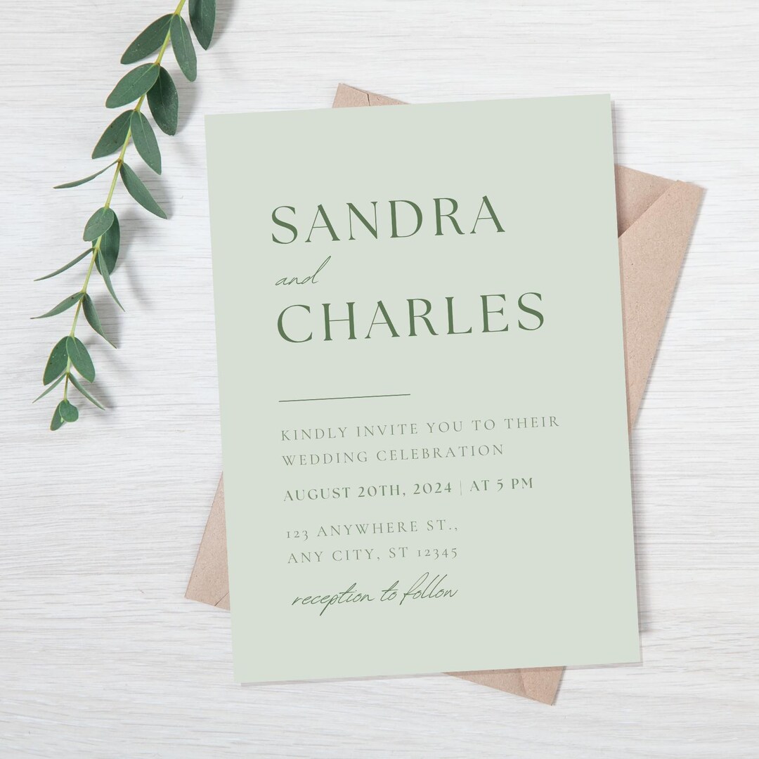 Light Green Wedding Invitation Template, Modern Dusty Green Invitation ...