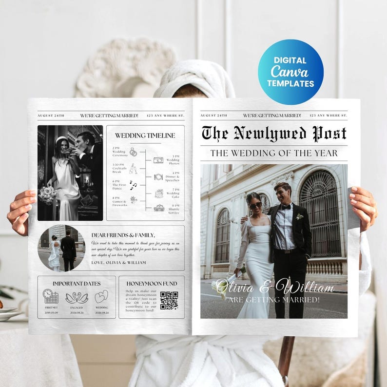 Large Printable Wedding Newspaper Program Template, Editable Wedding ...