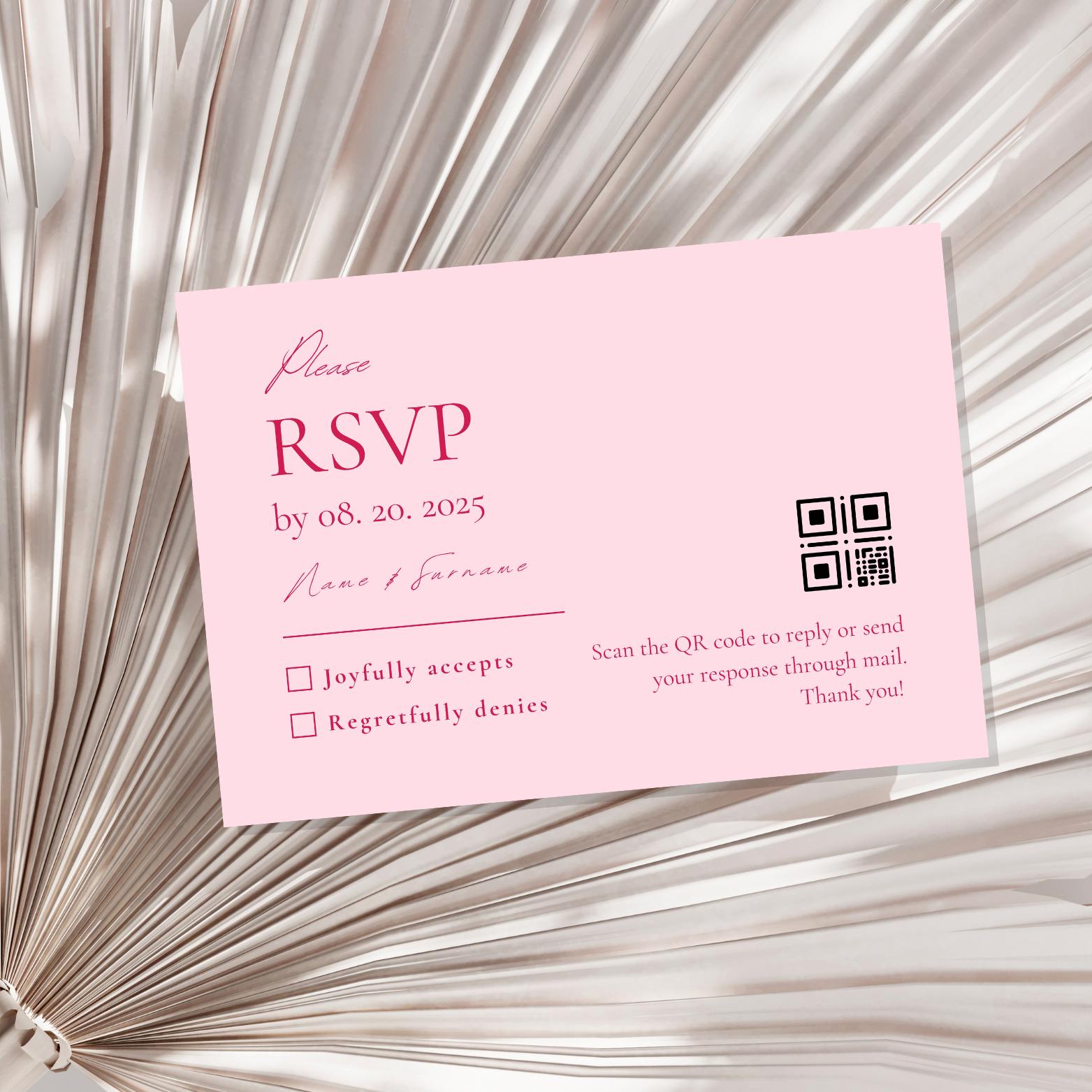 Light Pink Wedding RSVP Qr Code Card, Pink QR RSVP, Modern Wedding ...