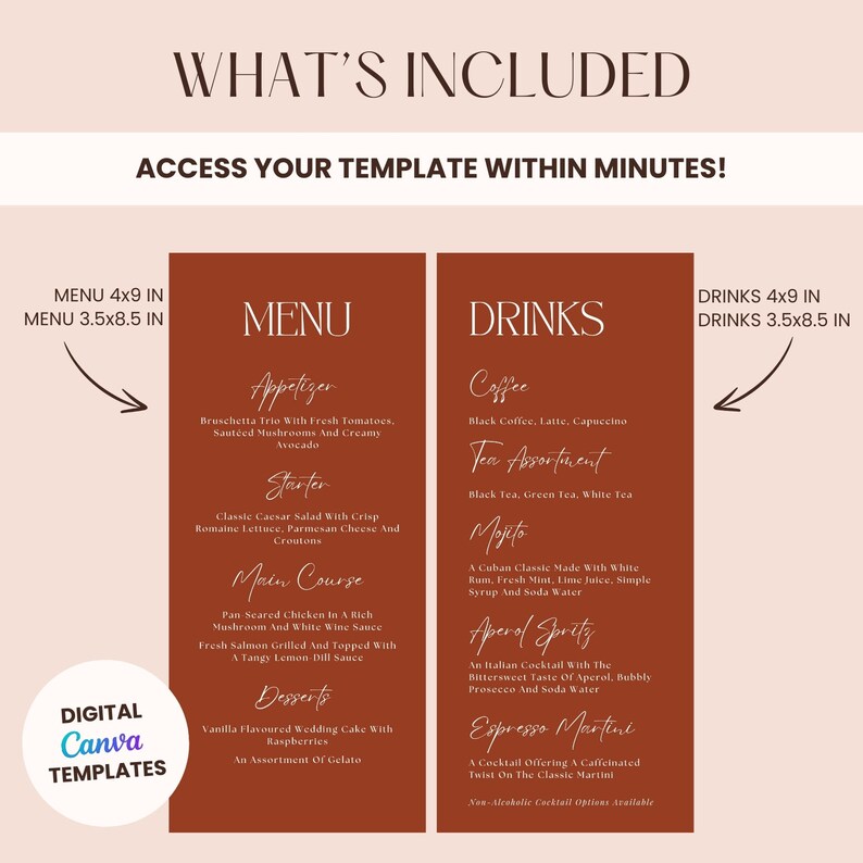 Terracotta Menu Set Template, Terracotta Wedding Menu Card, Terracotta ...
