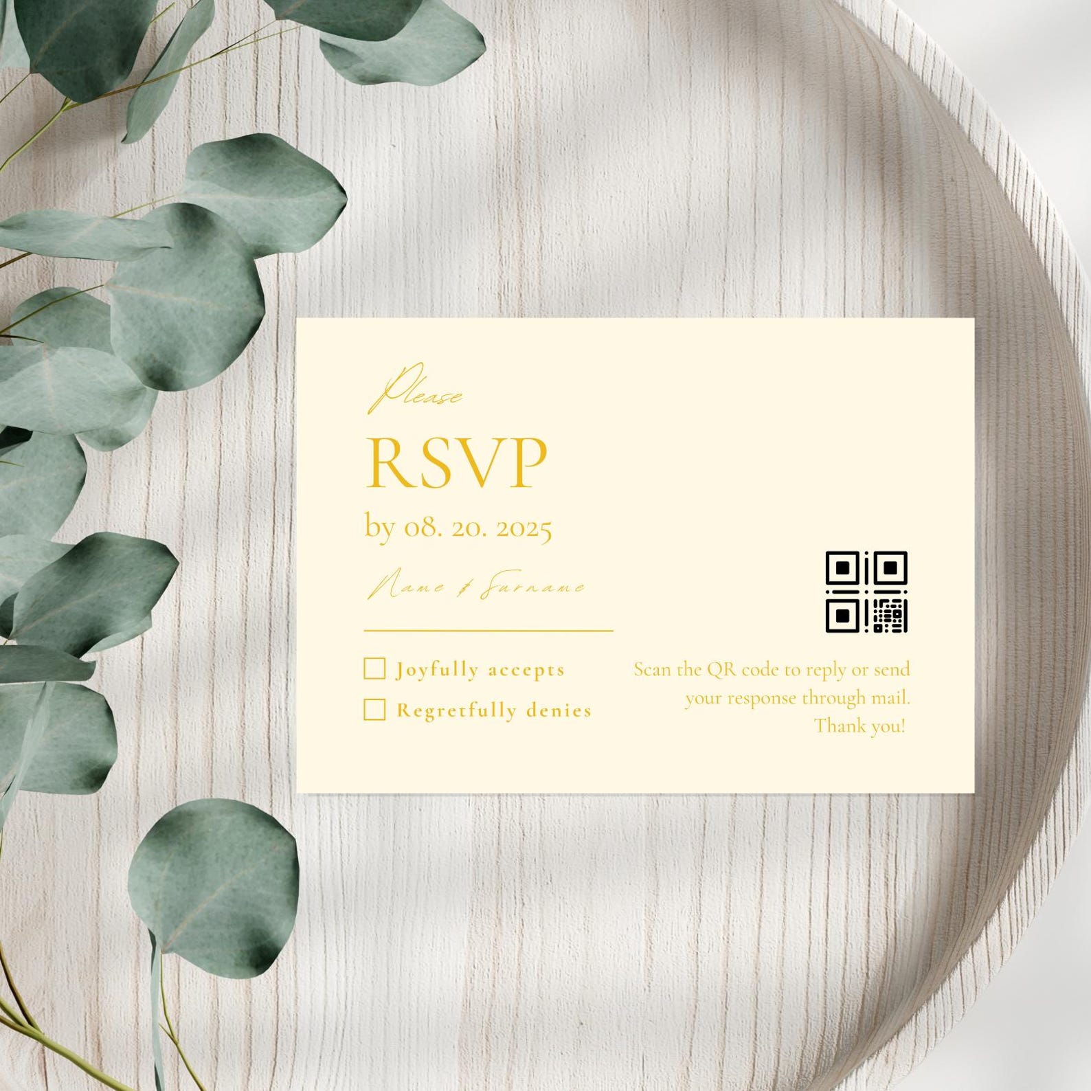 Light Yellow Background Wedding Invitation Set Template, Modern Invite ...