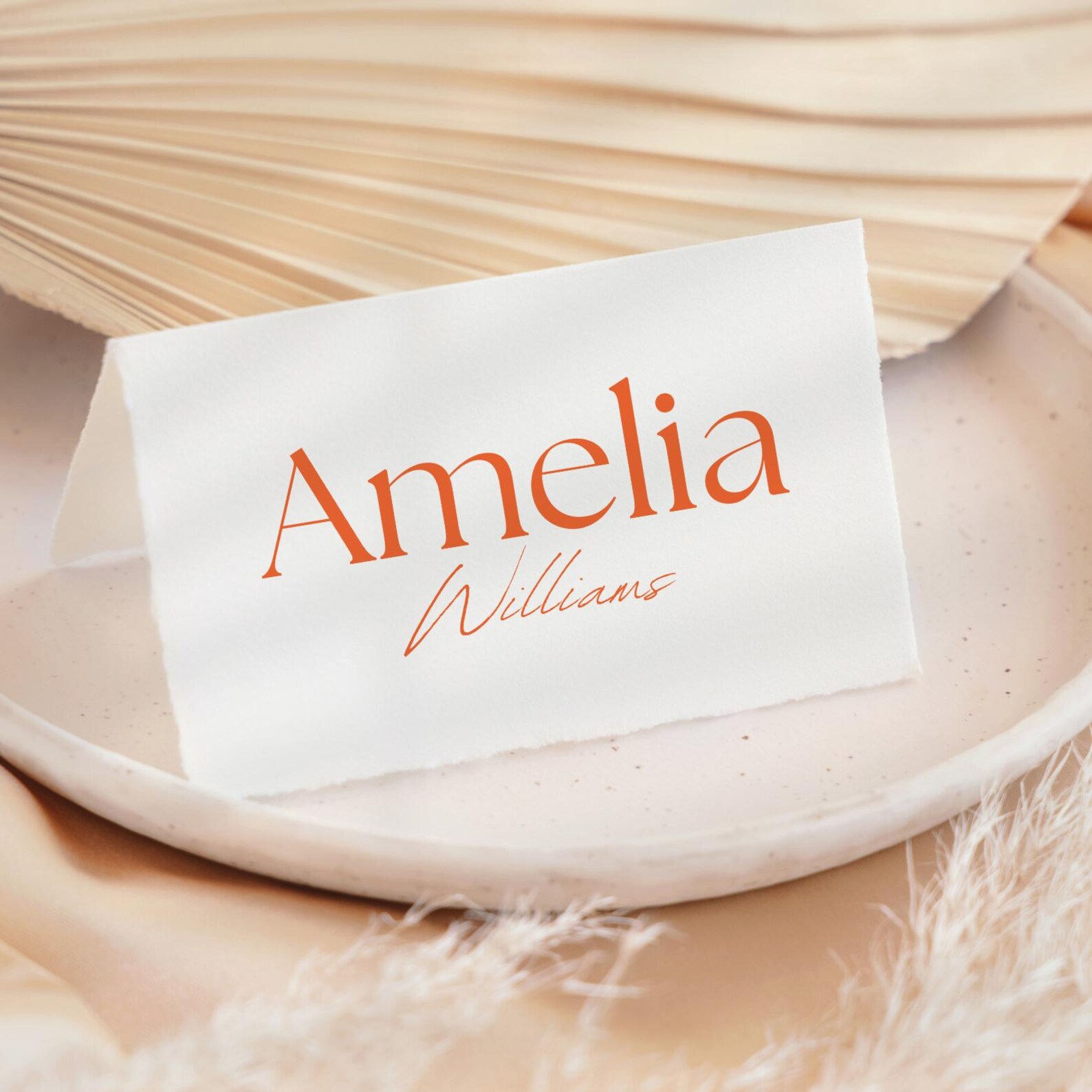 Orange Place Card Printable Template, Printable Wedding Name Cards ...