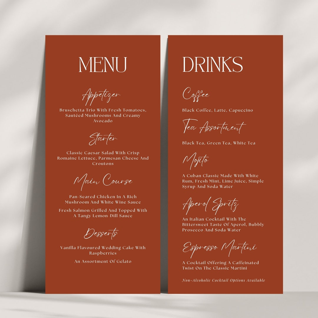 Terracotta Menu Set Template, Terracotta Wedding Menu Card, Terracotta ...