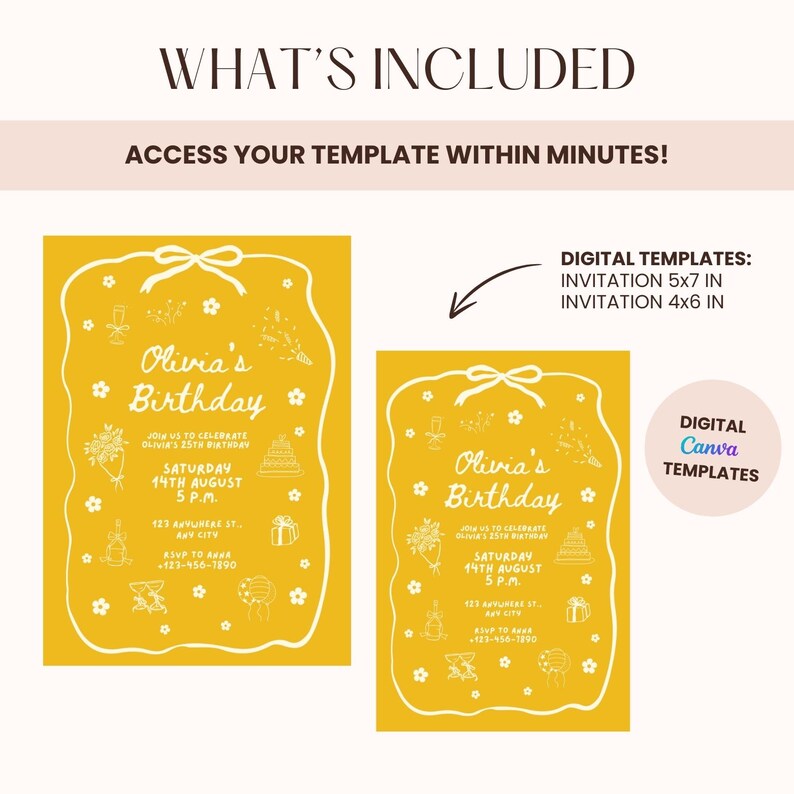Yellow Birthday Invitation Template, Printable Birthday Party Program ...