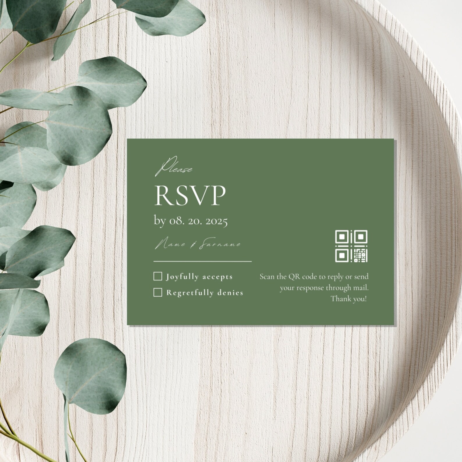 Sage Green Minimalist Wedding Invitation Set Template, Modern ...