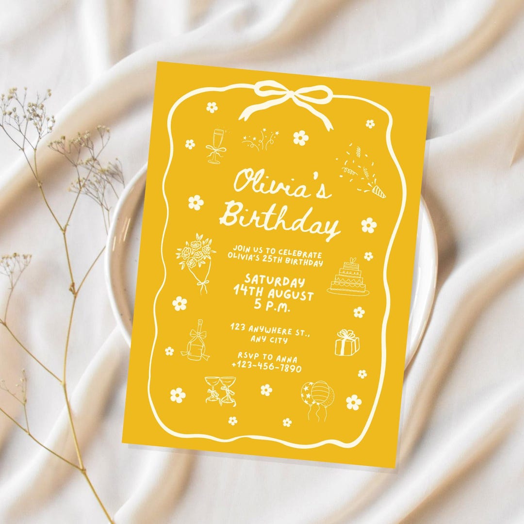 Yellow Birthday Invitation Template, Printable Birthday Party Program ...