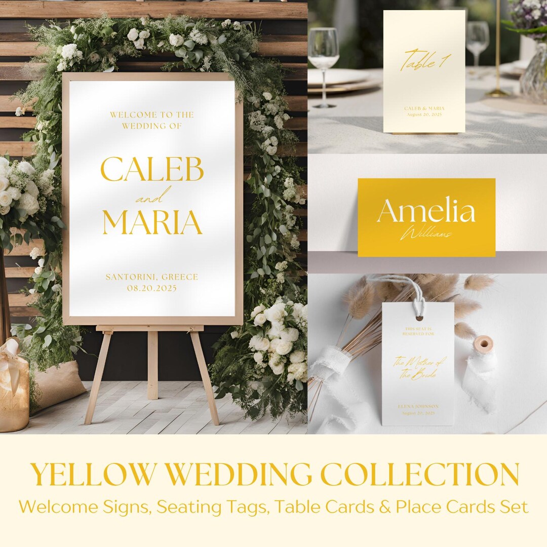 Yellow Wedding Suite Template, Modern Lemon Welcome Sign, Yellow ...