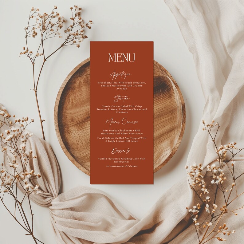Terracotta Menu Set Template, Terracotta Wedding Menu Card, Terracotta ...