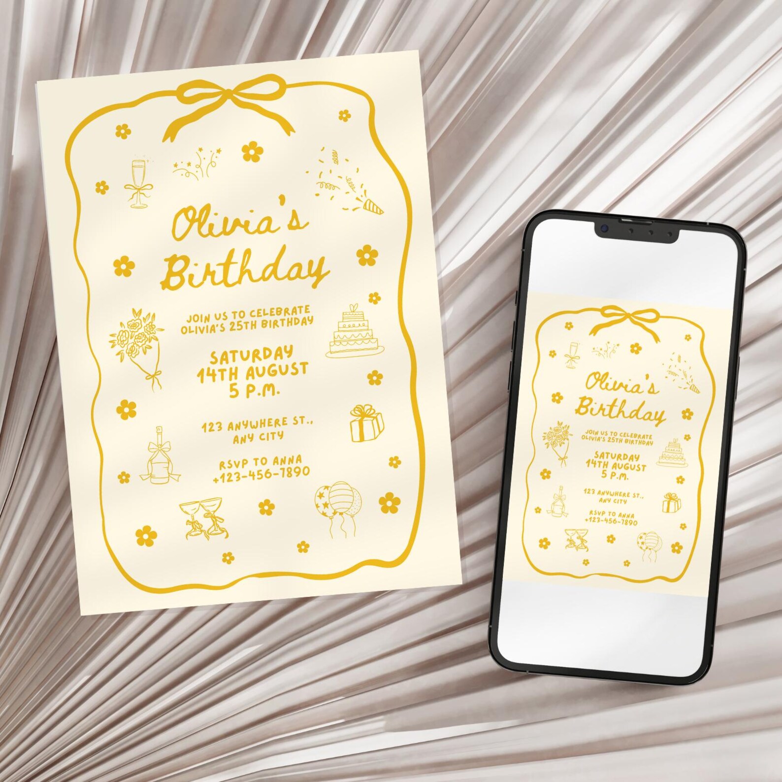 Yellow Birthday Invitation Template, Printable Birthday Party Program ...