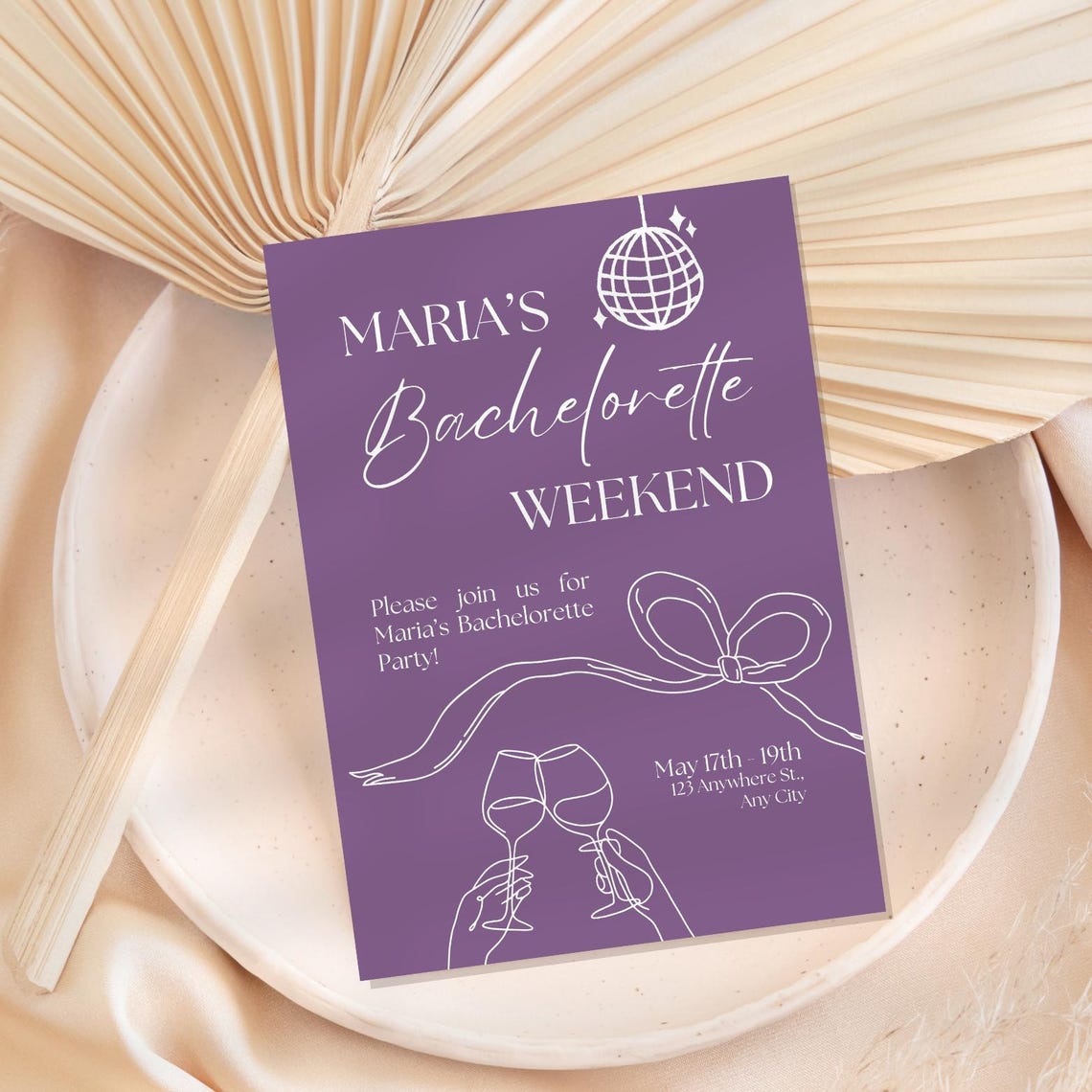 Purple Bachelorette Weekend Invitation Template, Printable Hen Party ...