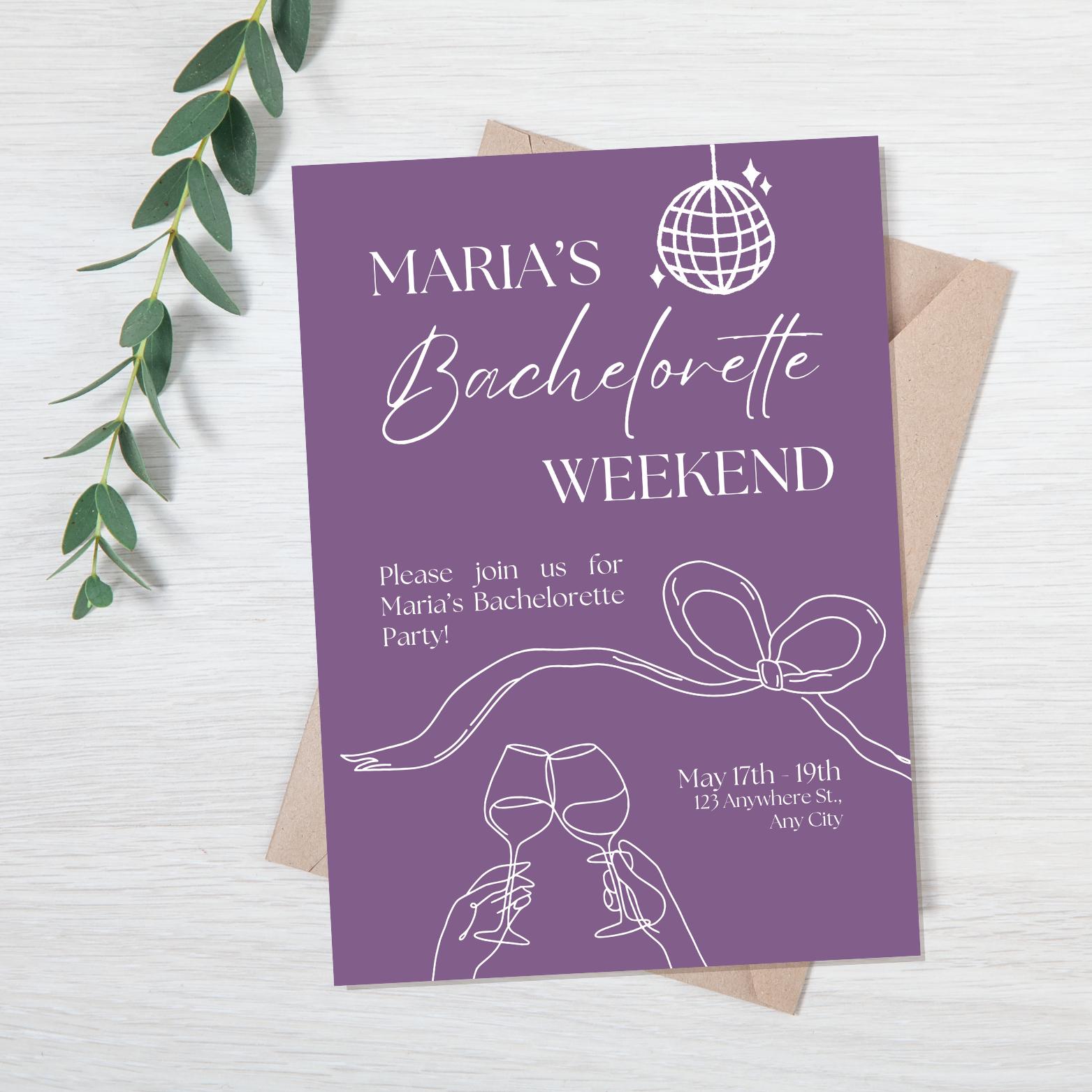 Purple Bachelorette Weekend Invitation Template, Printable Hen Party ...