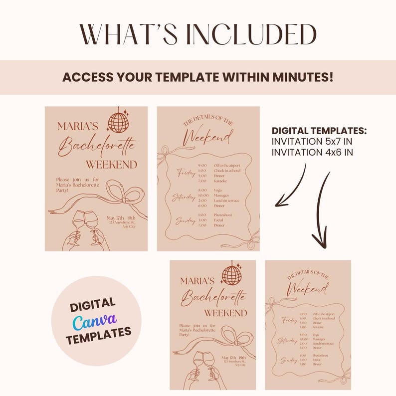 Light Brown Bachelorette Weekend Invitation Template, Printable Hen ...