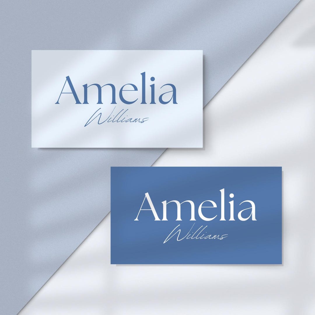 Blue Place Card Printable Template, Printable Wedding Name Card, Blue ...